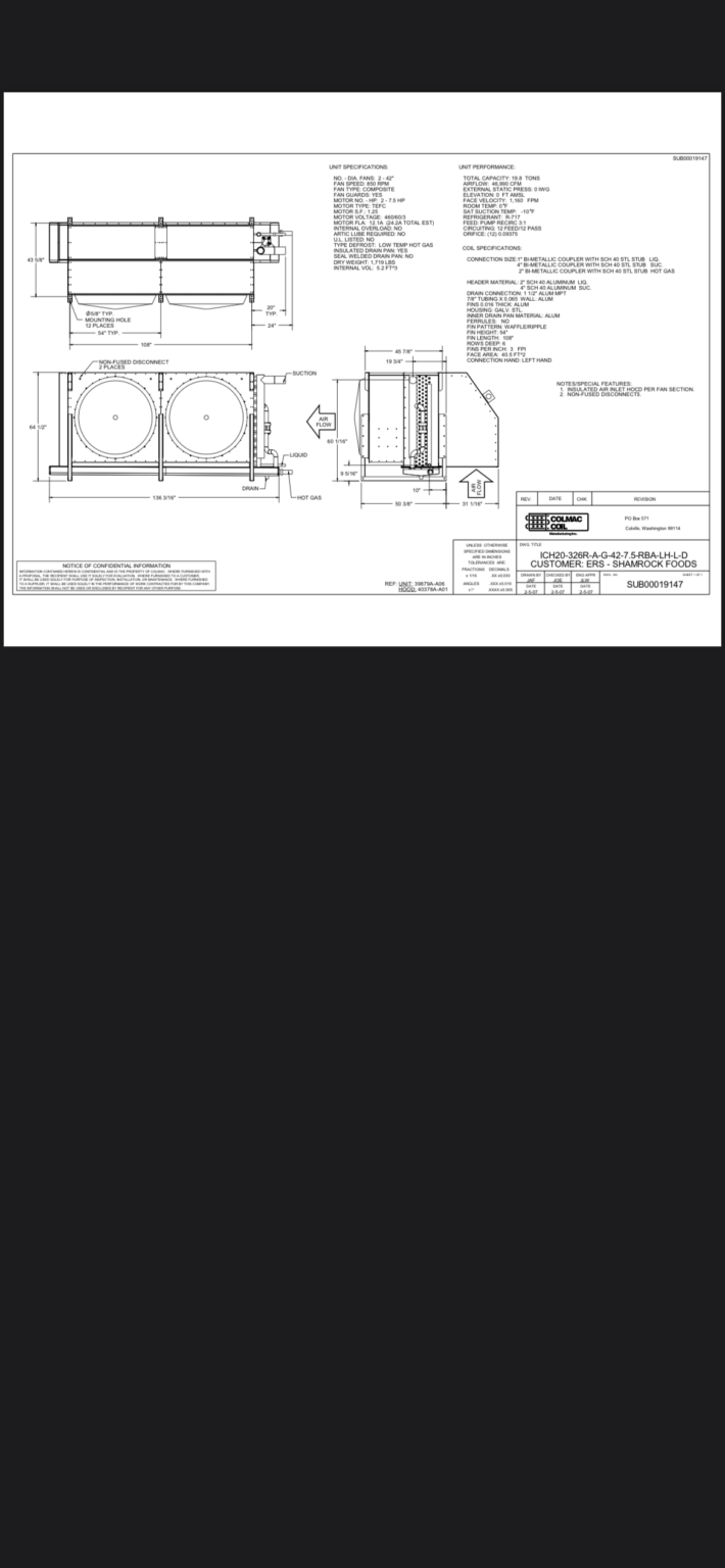 Ammonia Evaporator : Make – Colmac Coil : Size : 20 Ton : Style DX ...