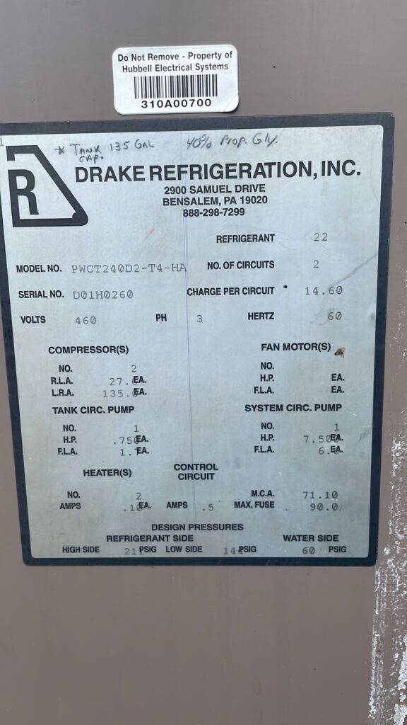 Drake Packaged Water-Chiller Item# CH 19831 - Refrigeration Equipment Pros
