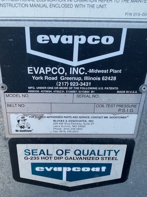 Evapco Ammonia Evaporative Condenser 700 TON: Item #: E74246 ...